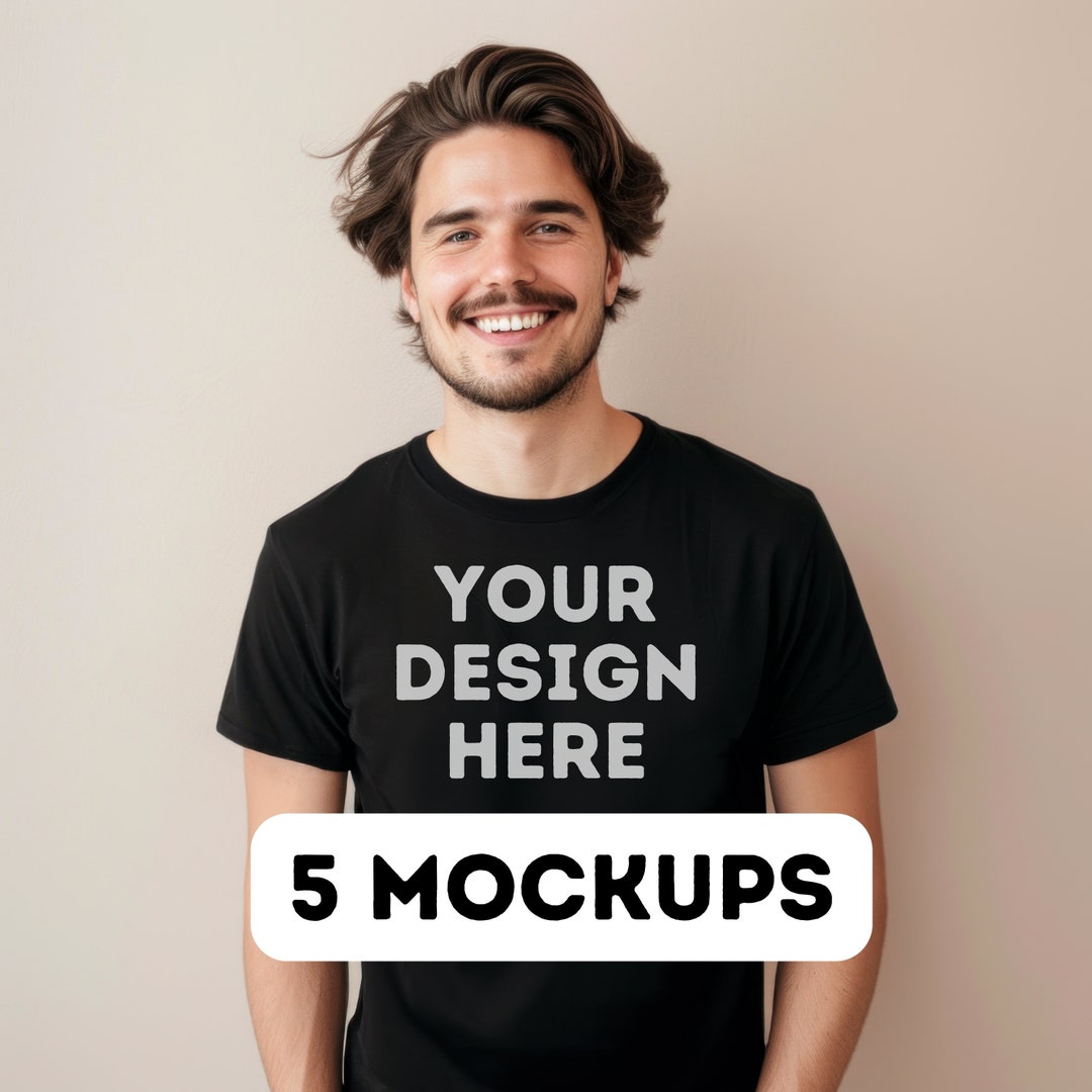 Male Tee Mocks 3001 Black Mockup Photo, Male Model Mock 3001, Lifestyle ...
