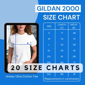 Gildan 2000 Size Chart, G2000 Size Chart, T-shirts Size Chart, Unisex ...