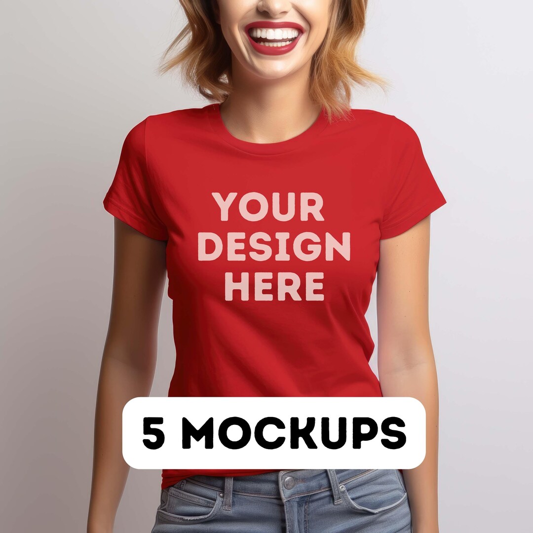 Red Female Tshirt Mockups, Gildan 64000L Red, High Resolution Mock, Red ...
