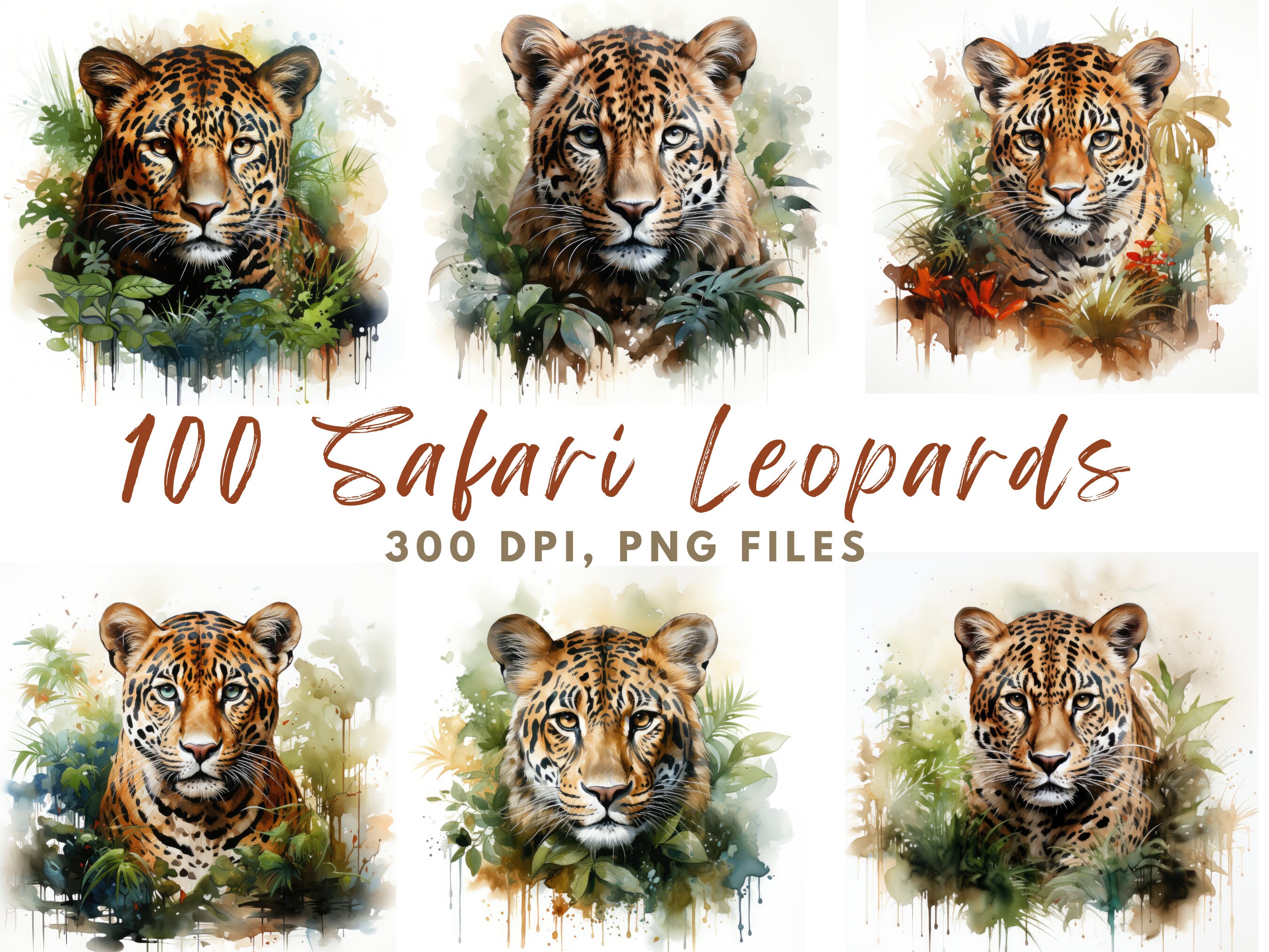 Leopard Clipart Jungle Drawings | 100 PNG Images | Water Color Print ...