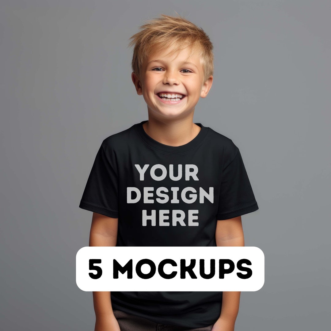 Gildan Youth Mockup Bundle, Gildan 5000b Black Mocks, G5000B Mock Up ...