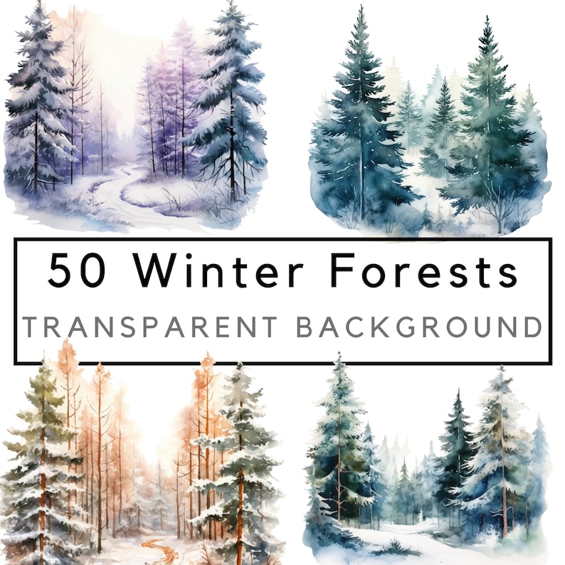 Winter Landscape Forest Clipart Watercolor Winter Forest - Etsy