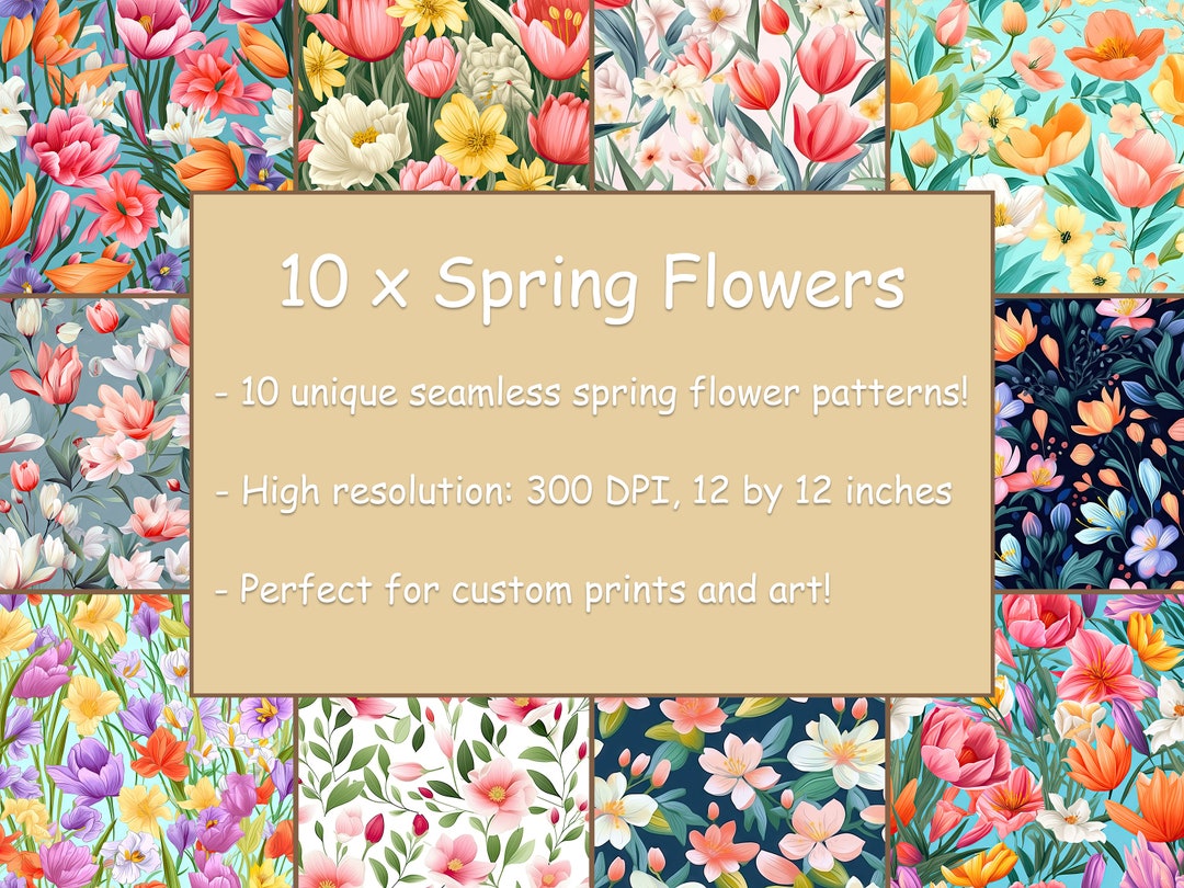 Spring Flowers, Spring Flower, 10 Seamless Patterns, Spring Flower ...