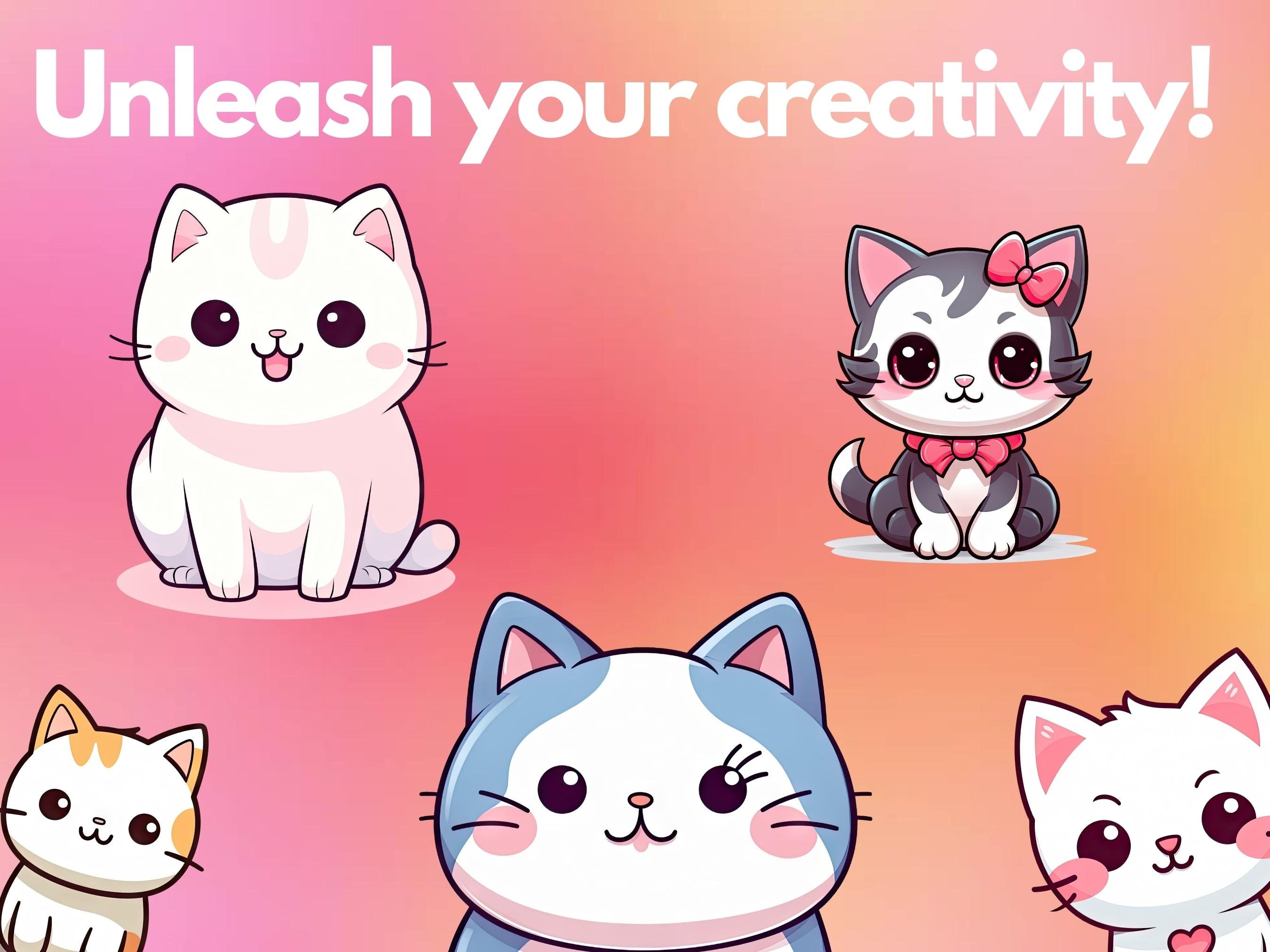 Cute Cat Clipart | Cute Cats | 75 PNG Images | Cat Stickers | Kawaii ...