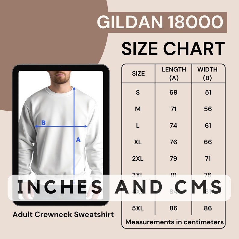 Gildan 18000 Size Chart, G18000 Size Chart Mockup, Sweater Size Chart ...