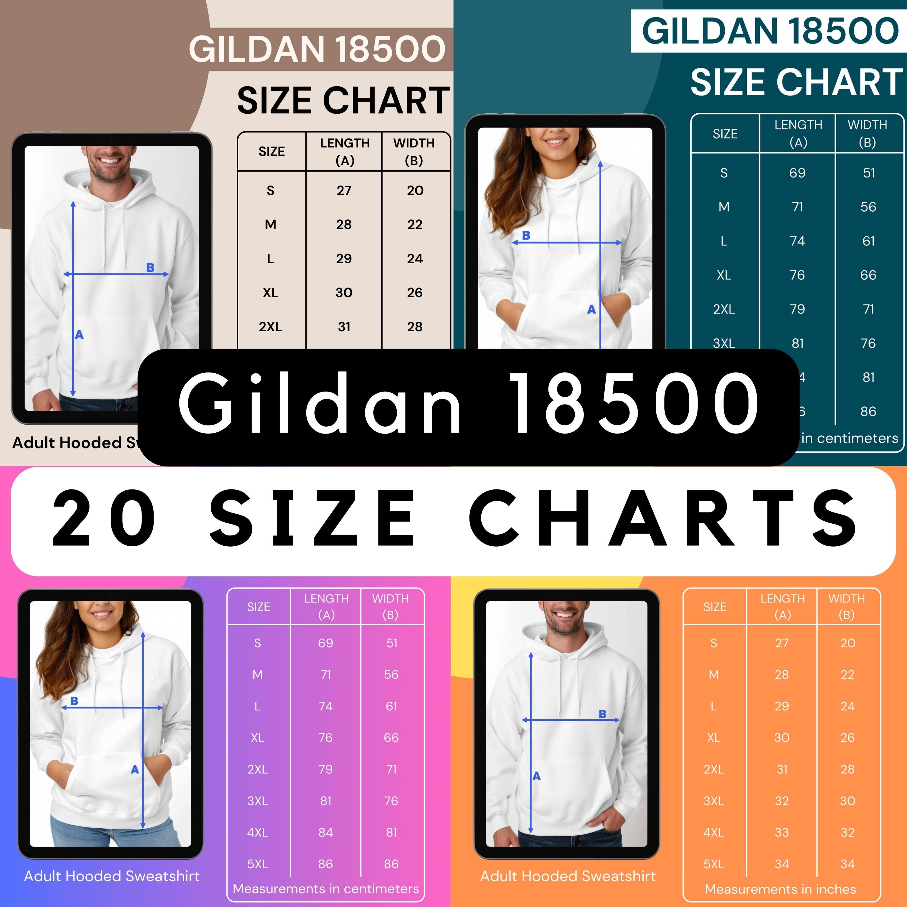 Gildan 18500 Size Chart, 18500 Size Guide, G185 Cm and Inches Table ...