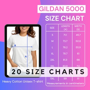 Gildan 5000 Size Chart, G5000 Size Chart, T-shirts Size Chart, Unisex ...