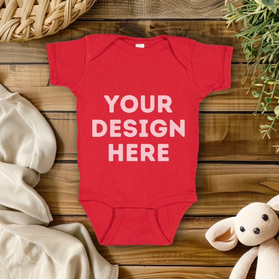 Red Baby Bodysuit Mockup Bundle, Rabbit Skins 4400 Red Baby Mockups ...