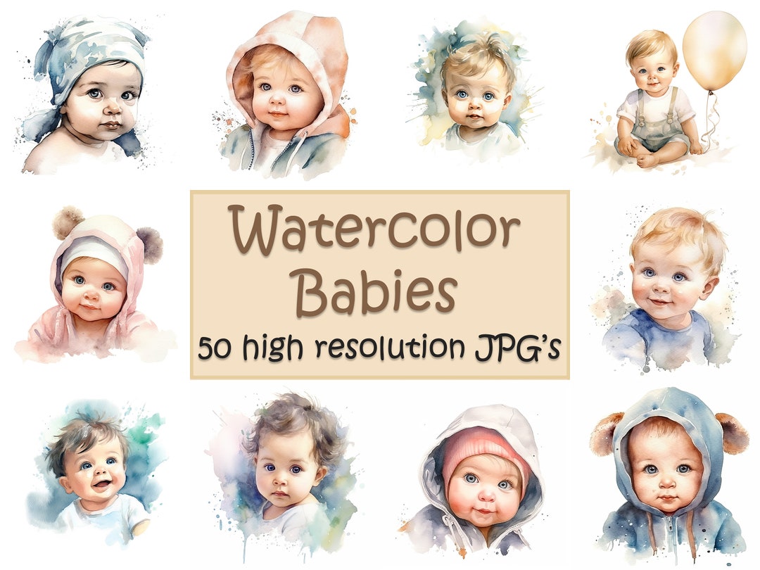 Watercolor Babies, 50 High Resolution Jpg's, Baby Clipart, Babies ...