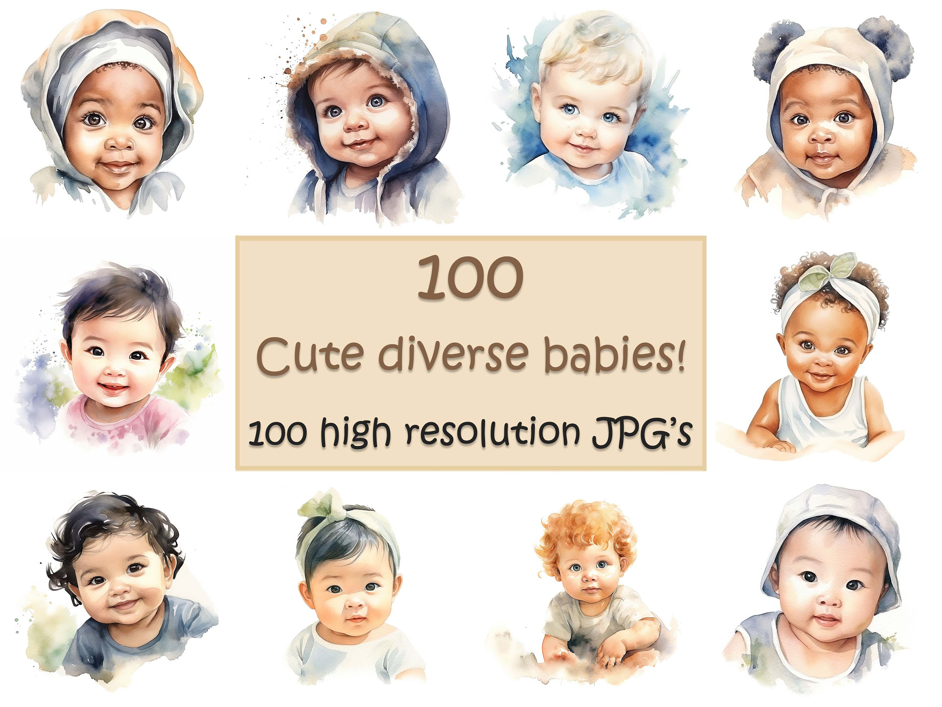 Babies Clipart Cute Babies Diversity Watercolor Art Baby - Etsy