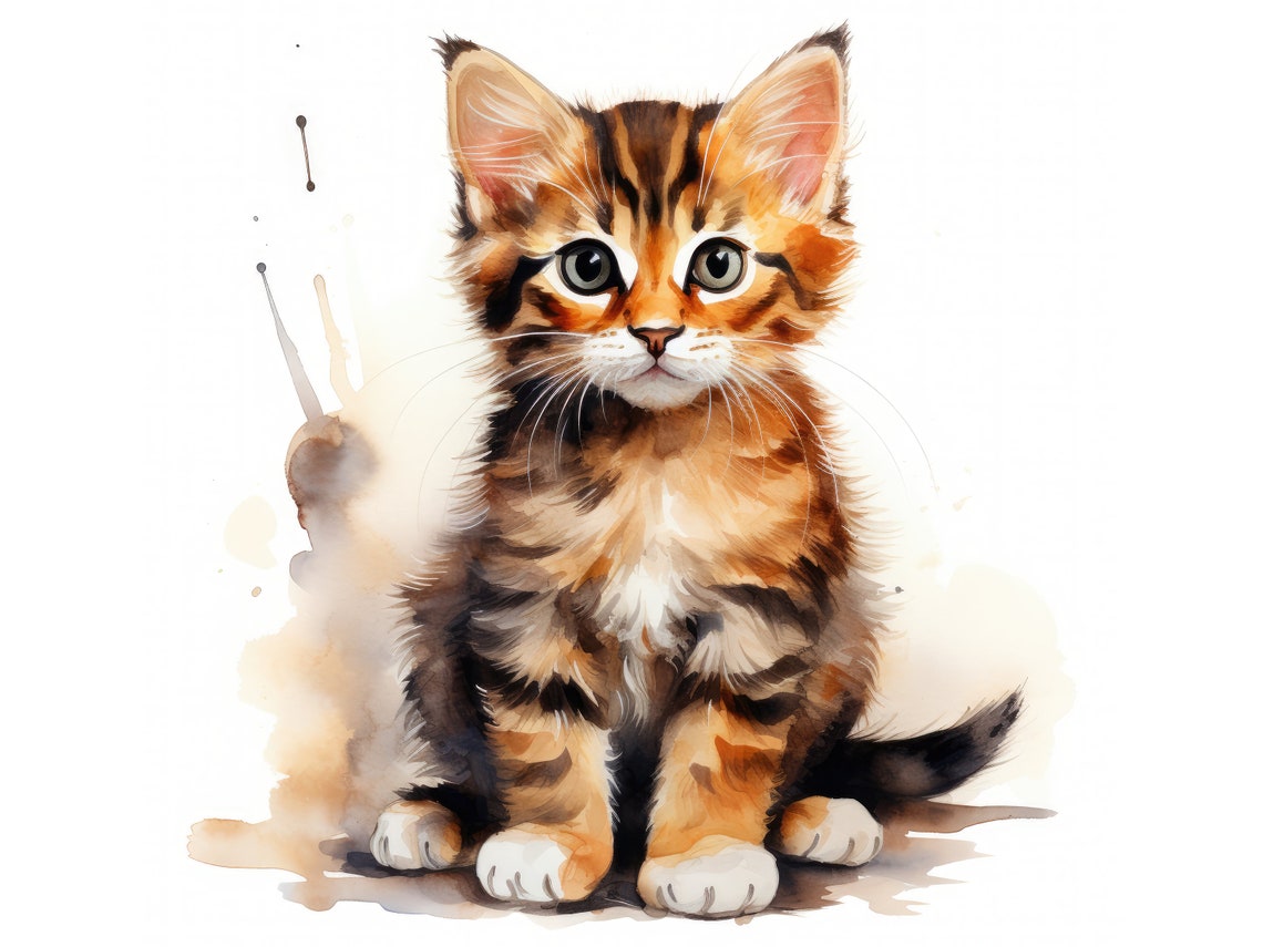 Watercolor Kitten Clipart 100 PNG Images Cute Cats Cat - Etsy