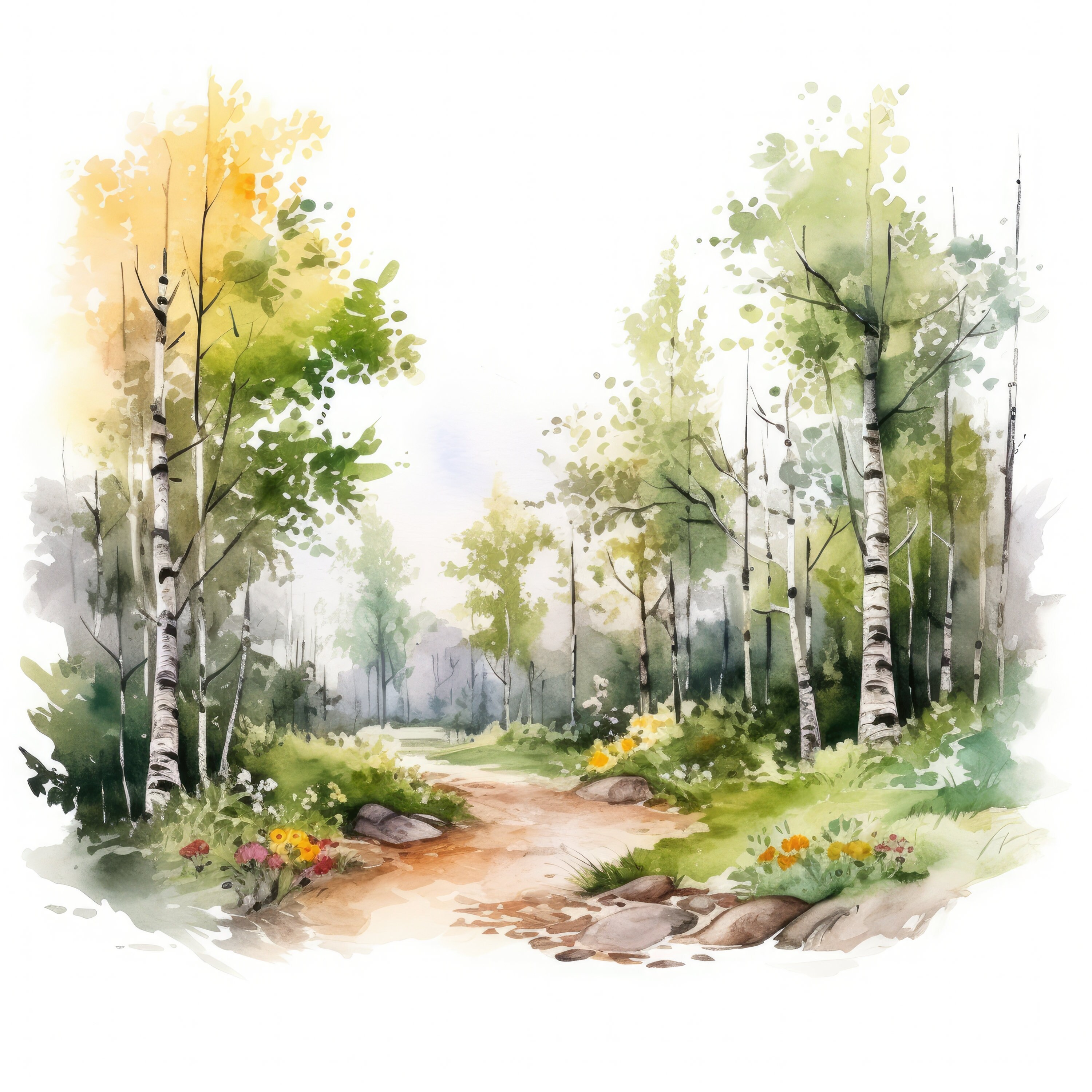 Spring Forest Clipart Watercolor Spring Forest Art Spring - Etsy