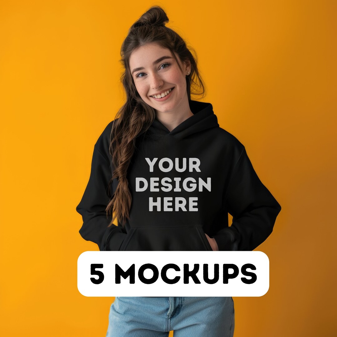 Gildan 18500 Mockup Bundle, Female Black Hoodie Mockup, G185 Black Mock ...