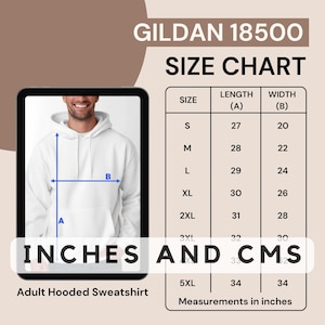 Gildan 18500 Size Chart, 18500 Size Guide, G185 Cm and Inches Table ...