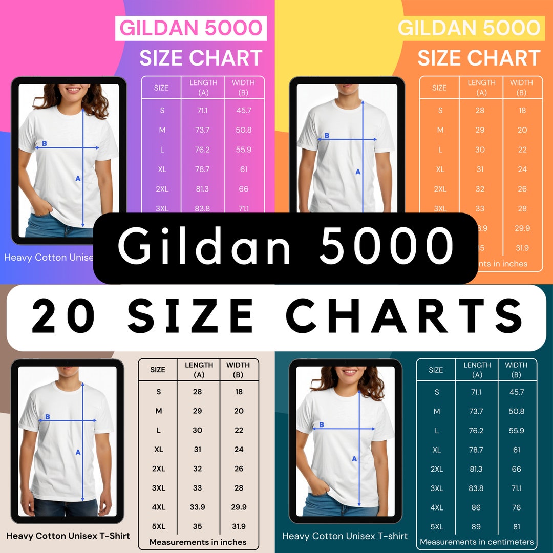 Gildan 5000 Size Chart, G5000 Size Chart, T-shirts Size Chart, Unisex ...