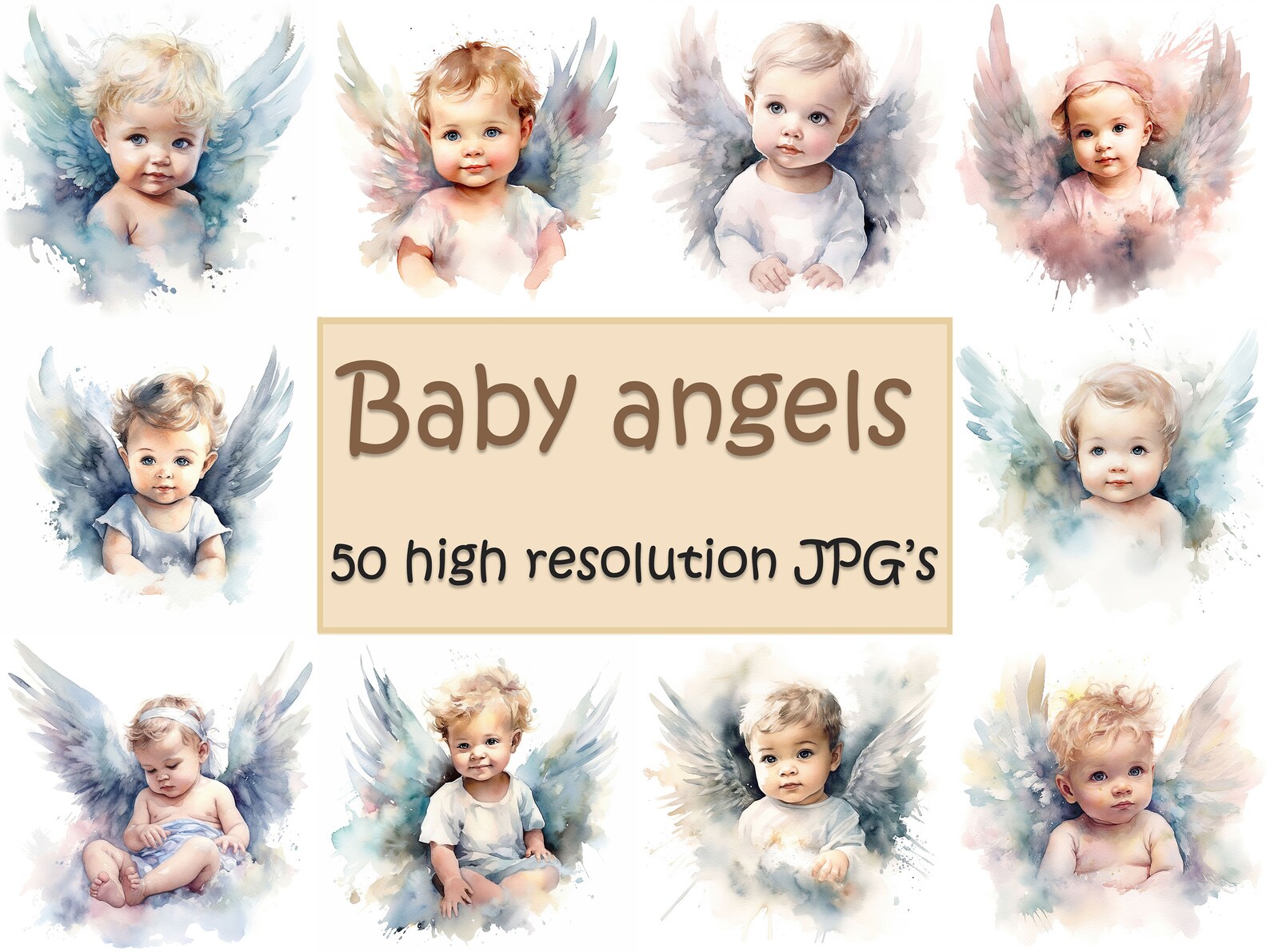 Baby Angels Clipart Watercolor Angel Babies Postcard 50 High Resolution ...