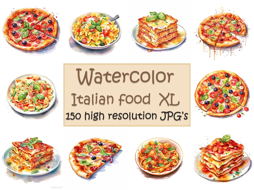 Italian Food Clipart Watercolor Pizza Clipart Pasta Italian Clip Art ...