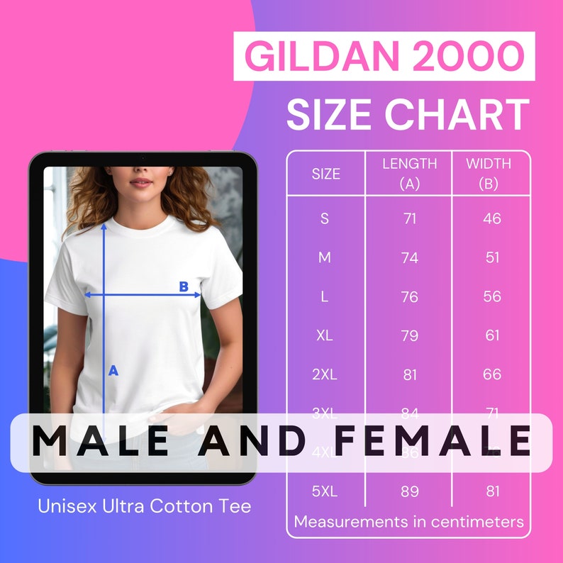 Gildan 2000 Size Chart, G2000 Size Chart, T-shirts Size Chart, Unisex ...