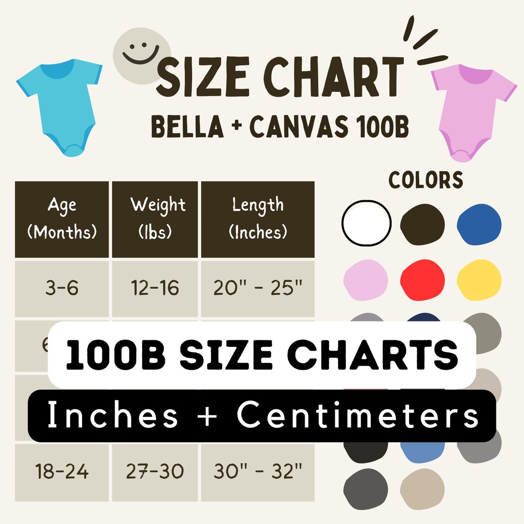 100B Size Chart, Infant Size Chart, Bella Canvas 100B, Color Chart ...