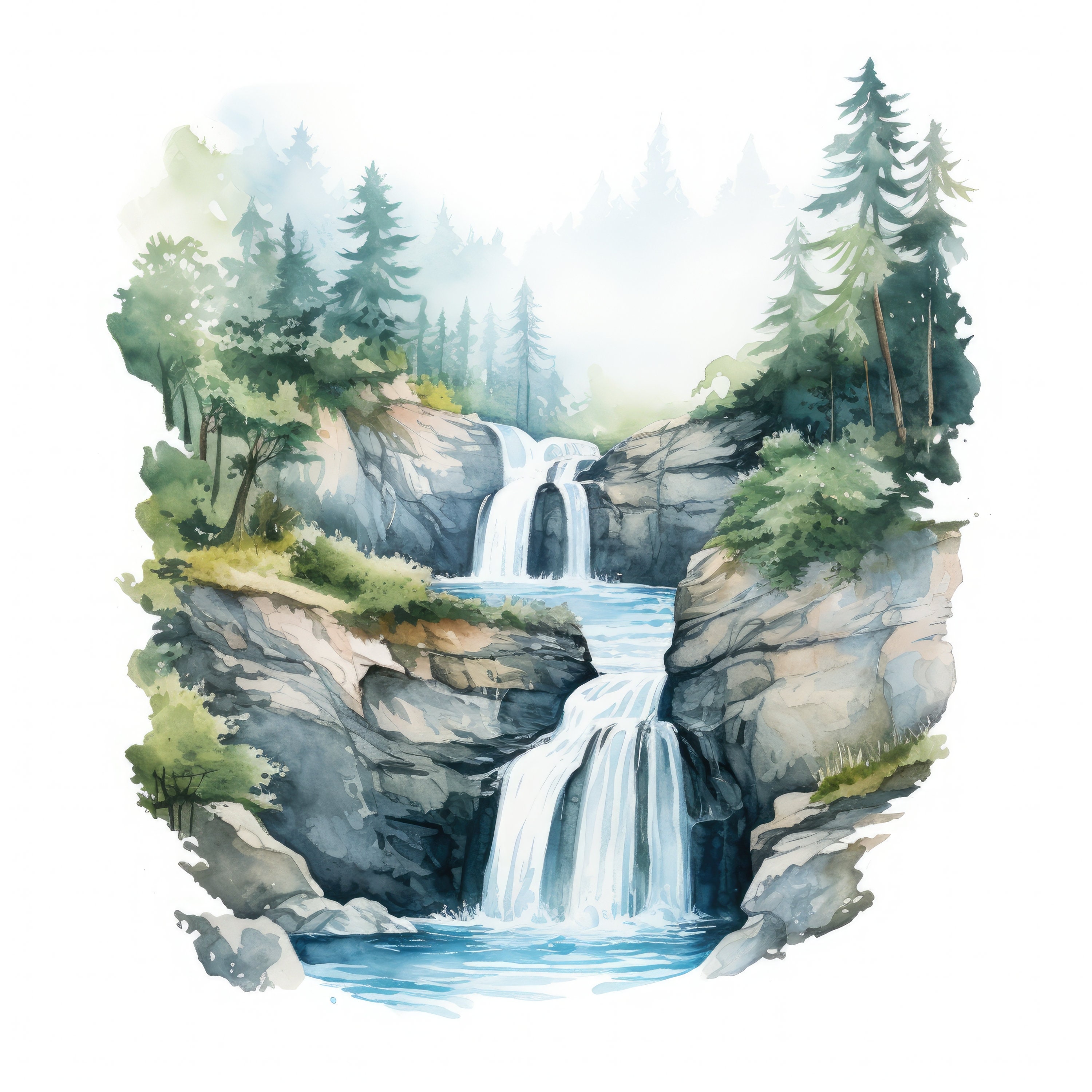 Waterfall Clip Art, Nature Clip Art, Tropical Waterfall, Forest Clipart ...