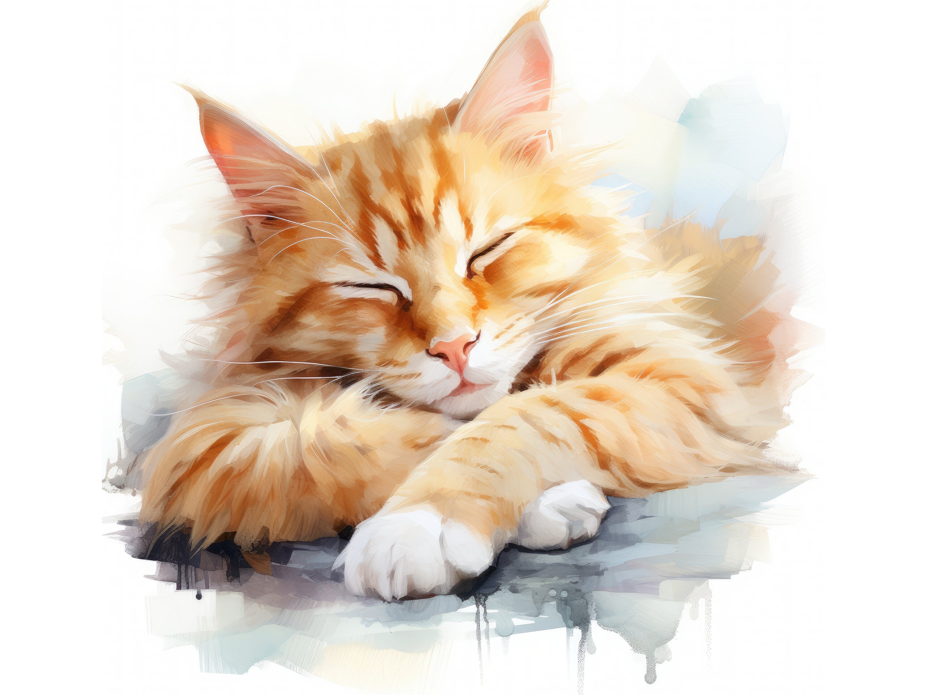 Cat Clip Arts, Sleeping Cats, 100 PNG Watercolor Images, Cats>dogs ...