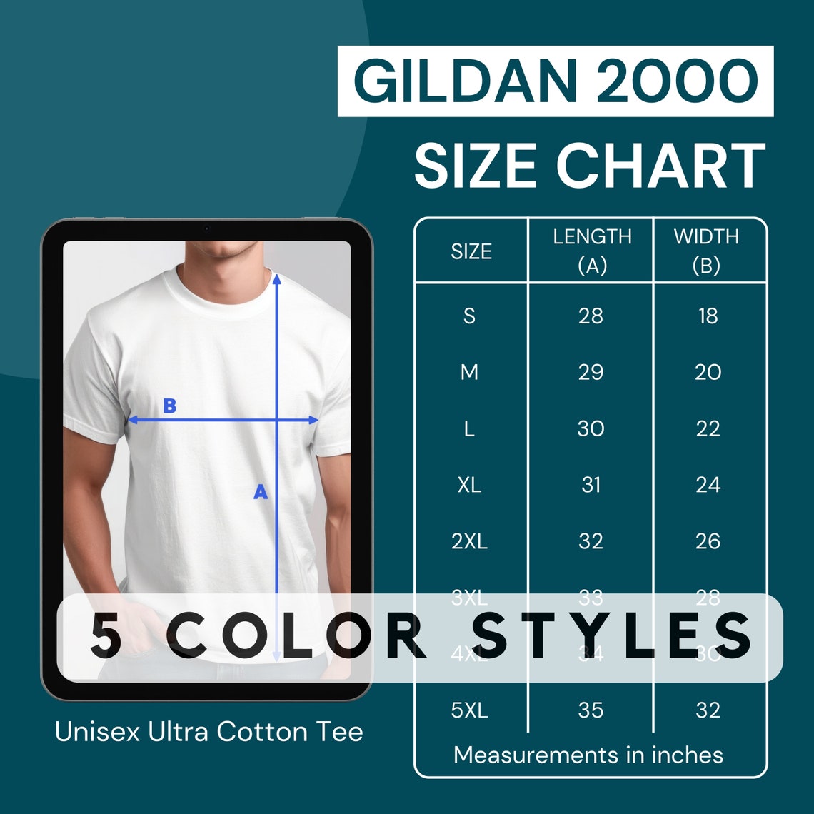 Gildan 2000 Size Chart, G2000 Size Chart, T-shirts Size Chart, Unisex ...