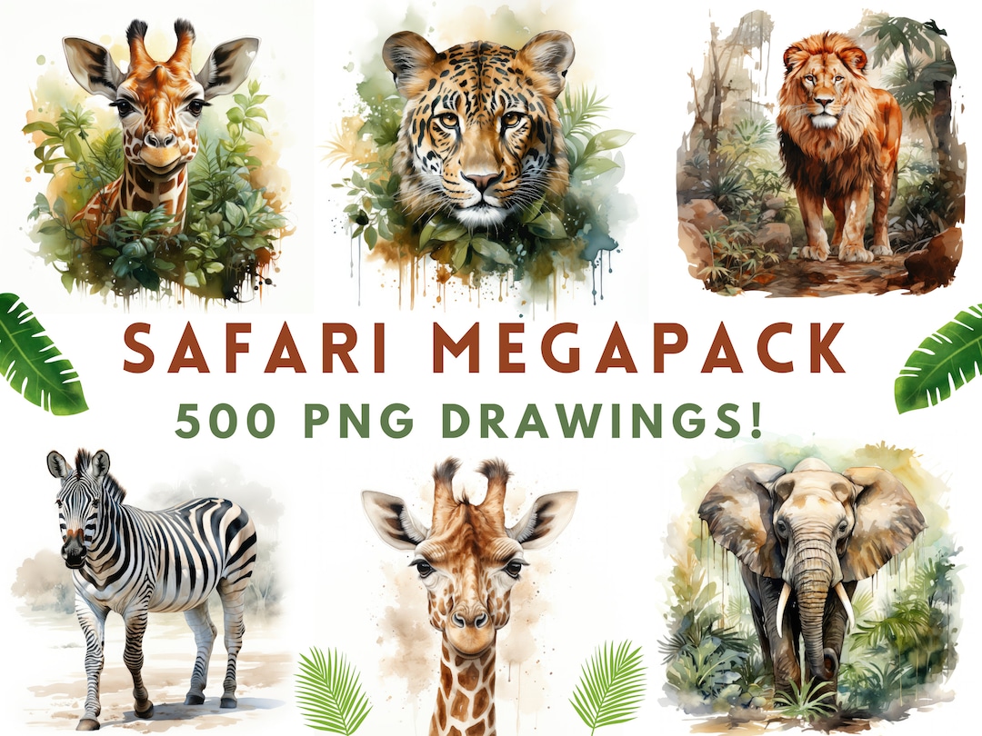 Safari Animal Clip Art Megapack | 500 PNG Designs Bundle | Water Color ...