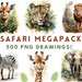 Safari Animal Clip Art Megapack | 500 PNG Designs Bundle | Water Color ...
