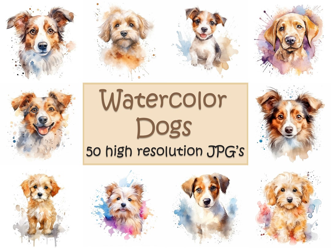 Watercolor Dogs, 50 High Resolution Jpg's, Dog Clipart, Dogs, Clipart ...