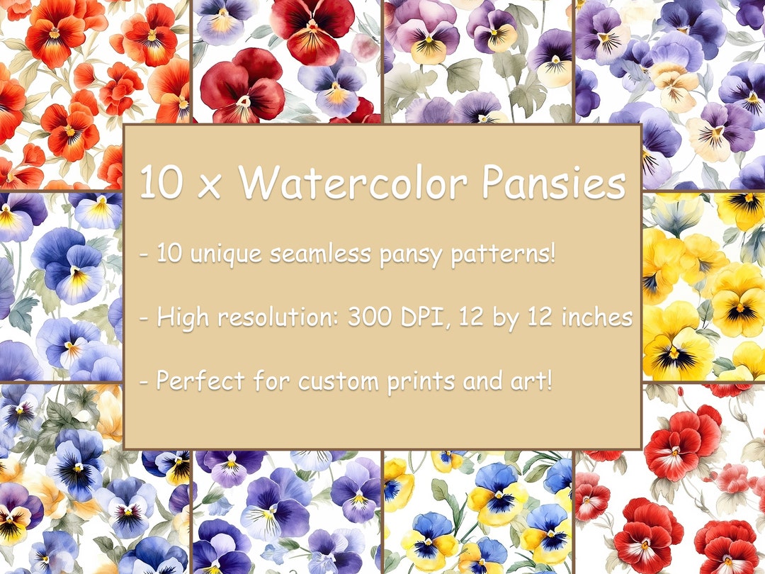 Watercolor Pansies, 10 Seamless Patterns, Pansies, Pansy Clipart ...