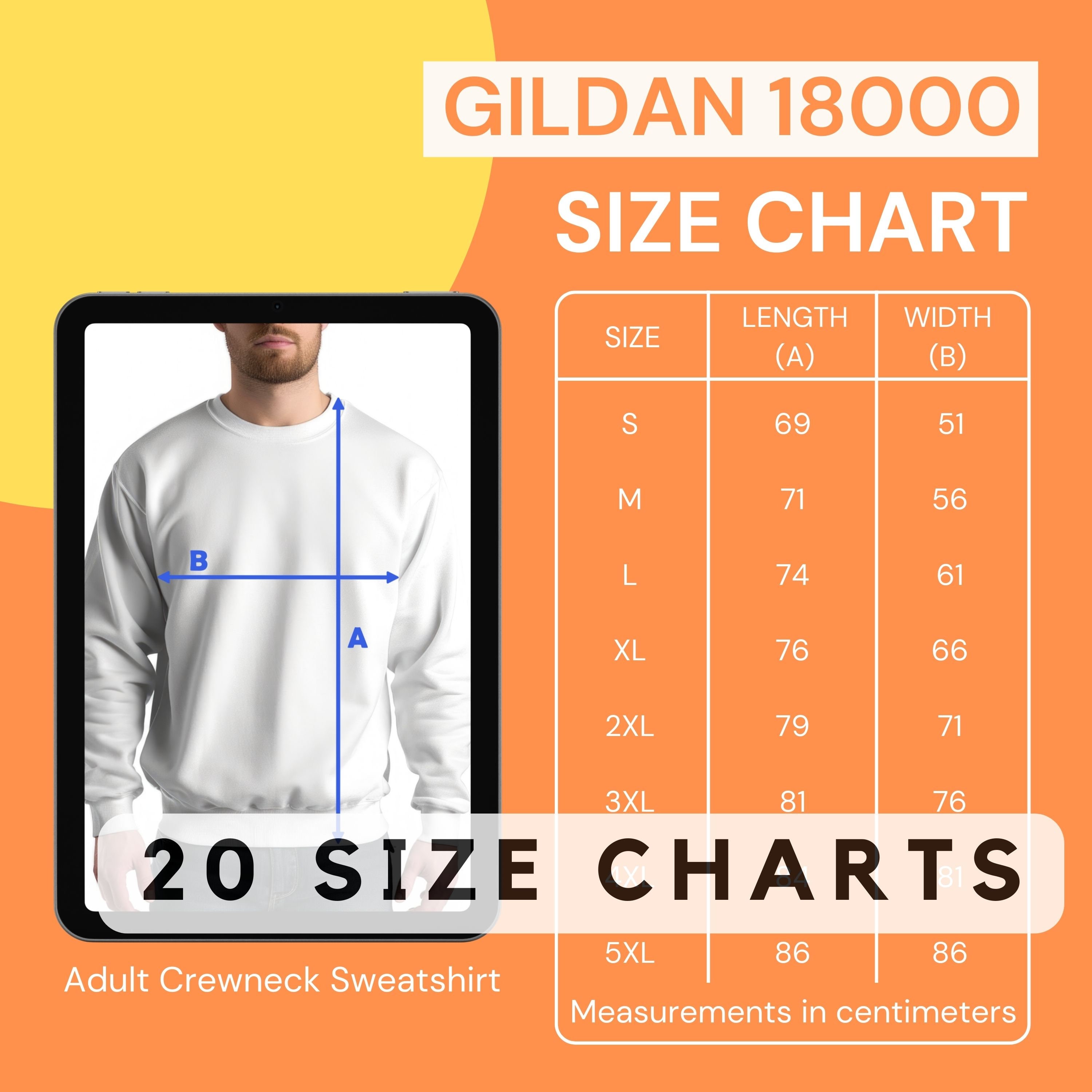 Gildan 18000 Size Chart, G18000 Size Chart Mockup, Sweater Size Chart ...