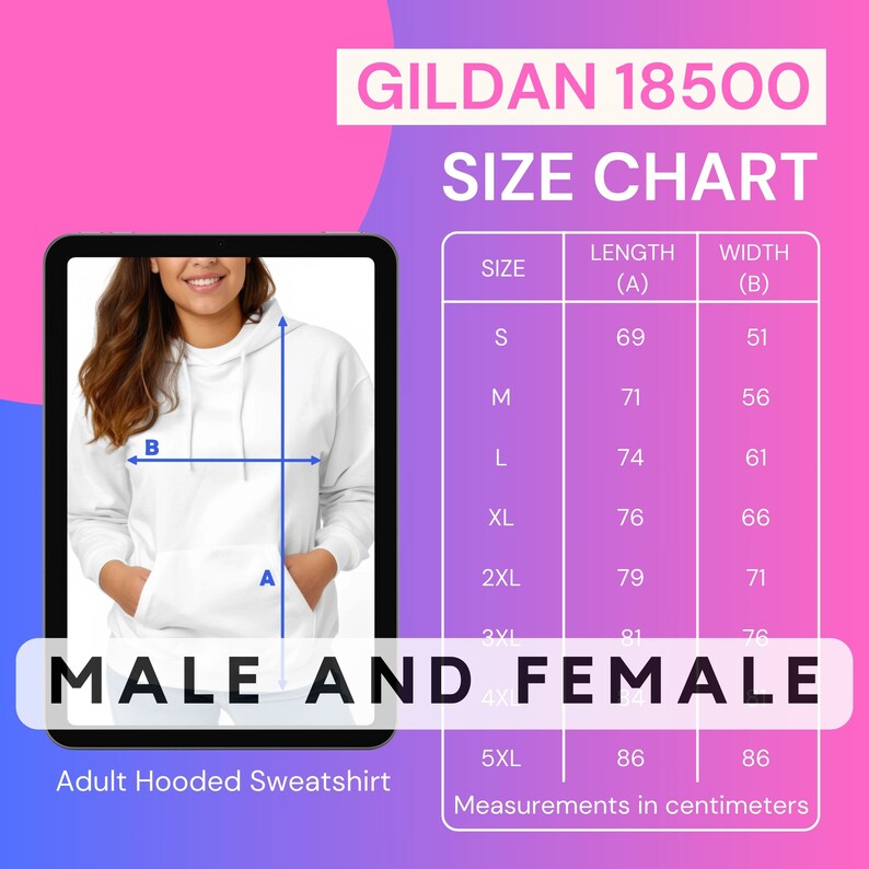 Gildan 18500 Size Chart, 18500 Size Guide, G185 Cm and Inches Table ...