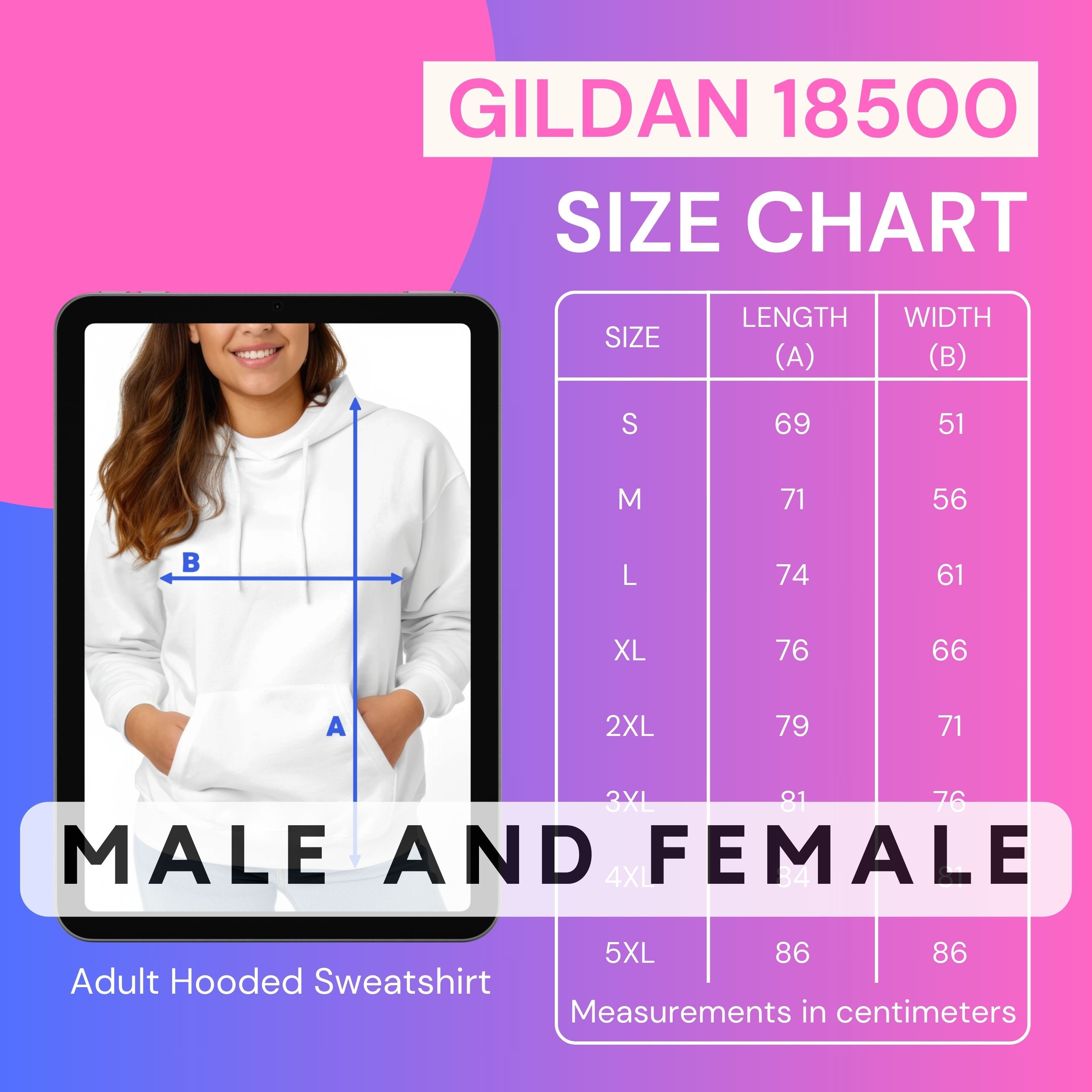 Gildan 18500 Size Chart, 18500 Size Guide, G185 Cm and Inches Table, Metric Size Chart, Chart ...