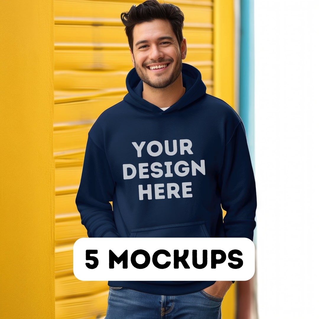 Gildan 18500 Navy Mockup Bundle, Male Navy Hoodie Back Mockup, Blue ...