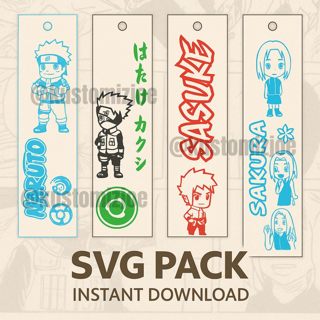 Naruto SVG Pack – 4 Anime Bookmark Designs – Digital Files for Laser ...