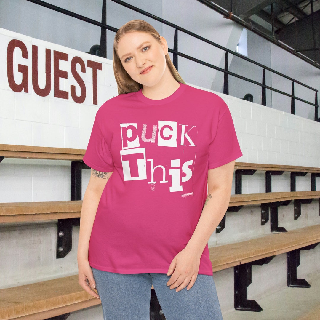 Hockey Humor Adult Unisex Tee PUCK THIS Grunge Face Emoticon Graphic ...