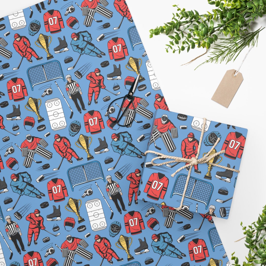 Hockey Wrapping Paper, Hockey Symbols Gift Wrap, Hockey Gift Wrap ...