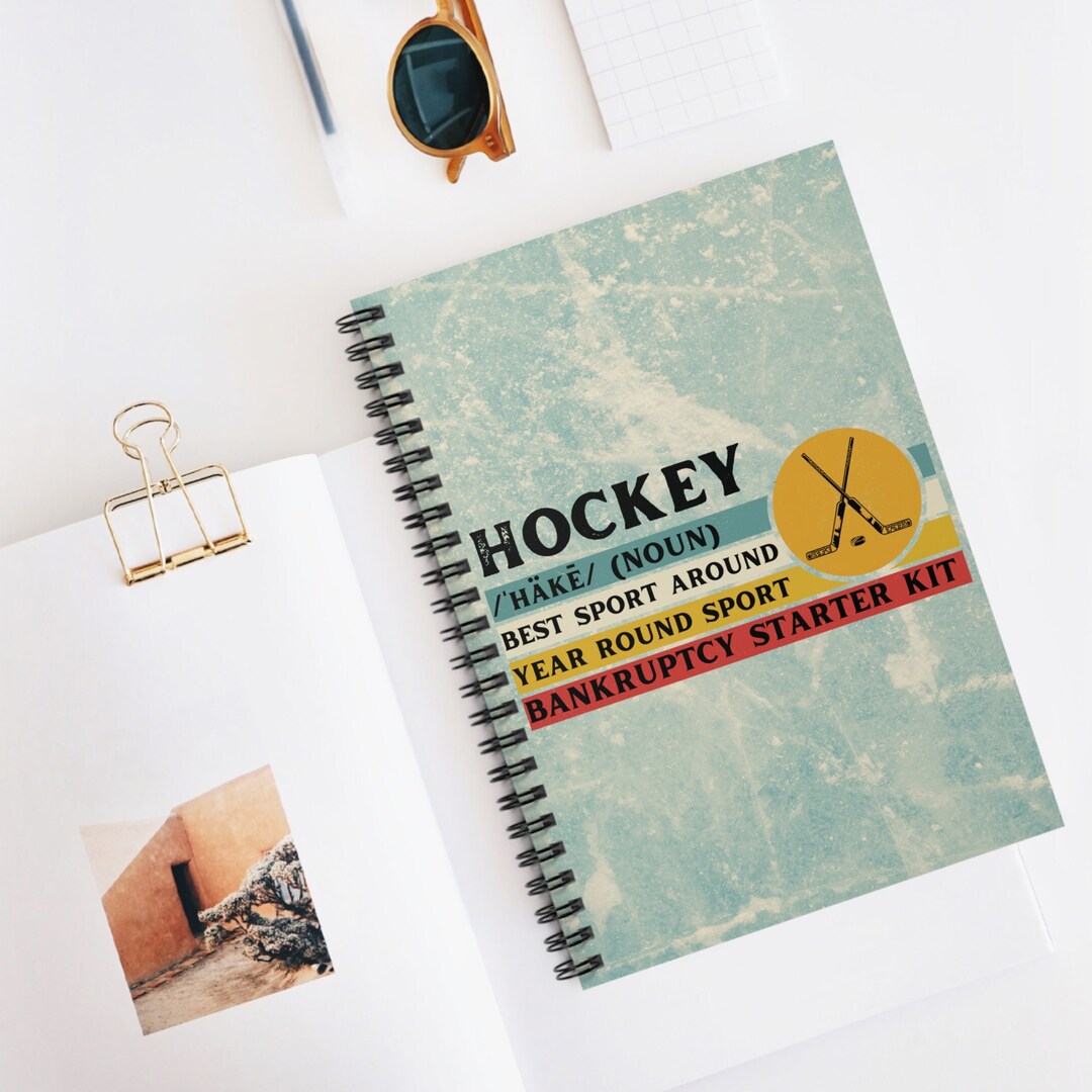 Hockey Spiral Notebook 8x6 Rule Line Paper With Pocket Funny Retro Hockey Description Goalkeeper ...