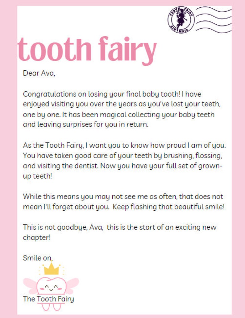 Editable Tooth Fairy Letter - Etsy