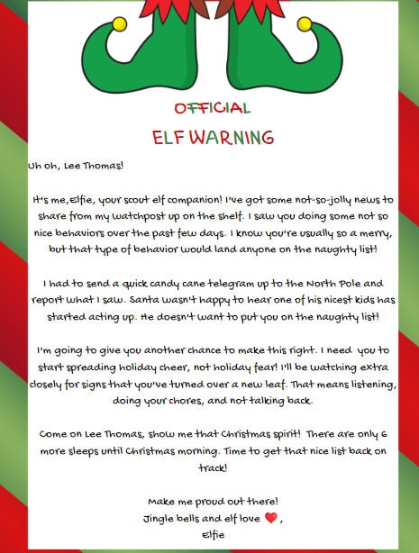 EDITABLE Elf Warning Letter - Etsy