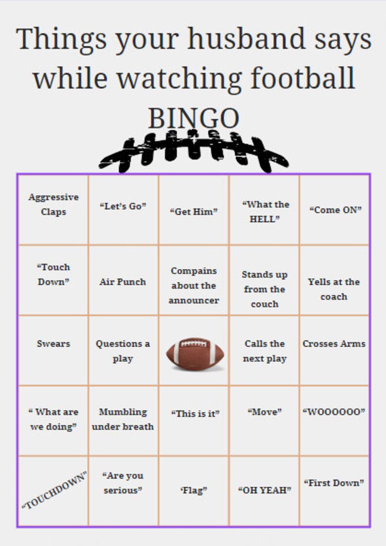 Multi-player Edition! Football Bingo Things Your Husband Says Edition ...