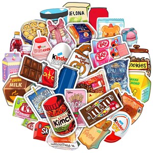 50 Cute Snack Stickers, Retro Candy Stickers, Cartoon Sweets, Retro ...