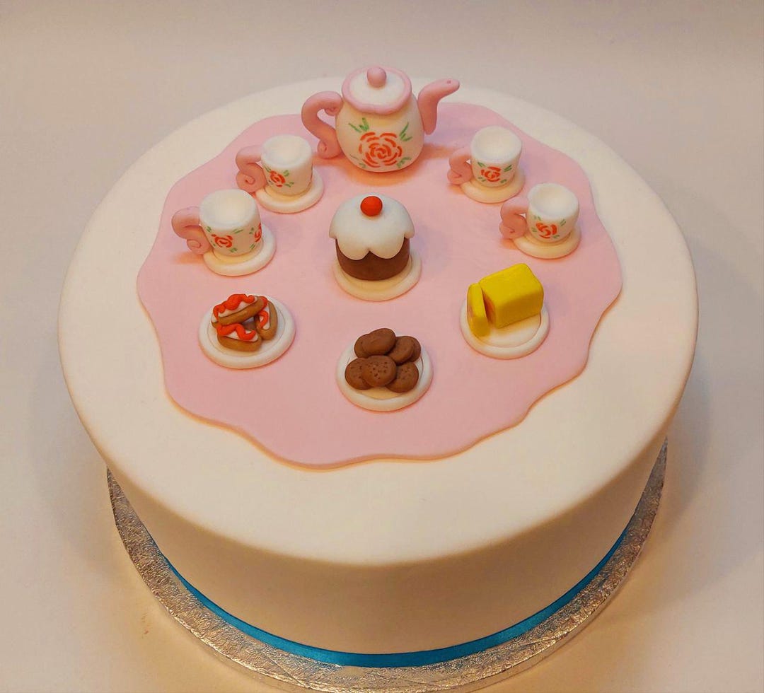 Edible Tea Party Cake Topper, Afternoon Tea Miniature Fondant Cake ...