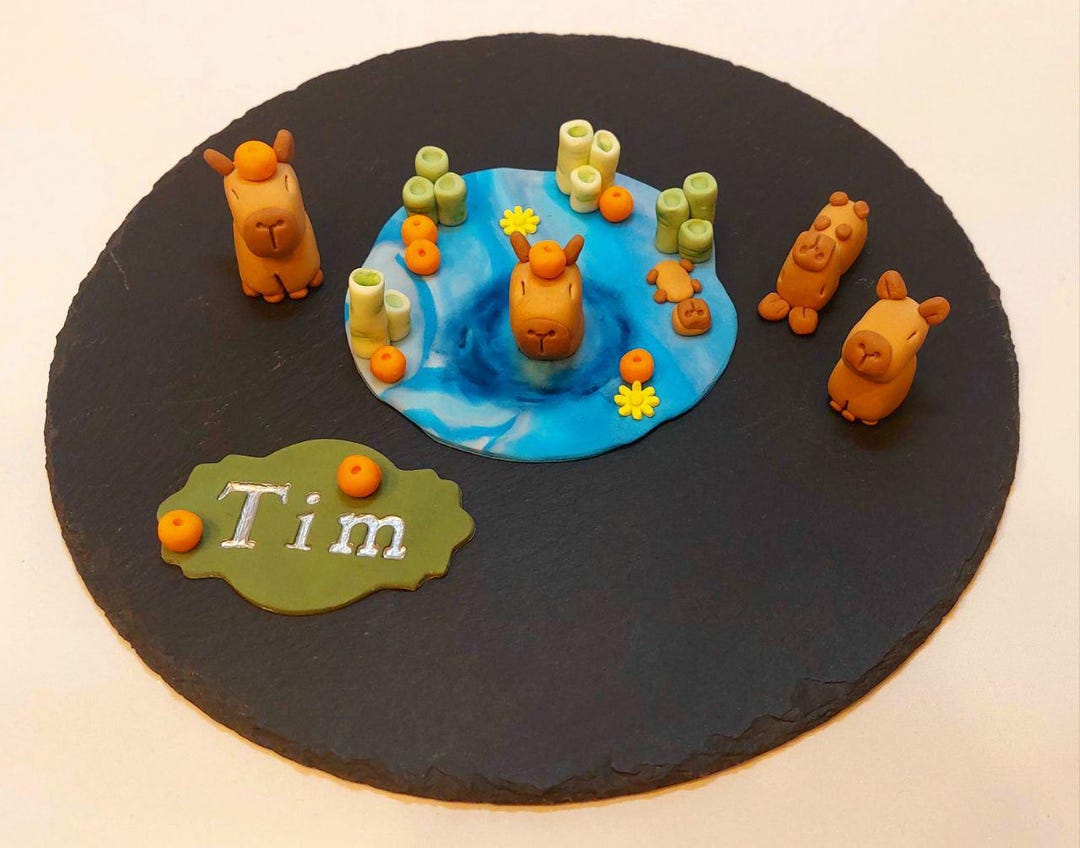 Edible Capybara Cake Topper Set, Animal Theme Decoration, Zoo, Fondant ...