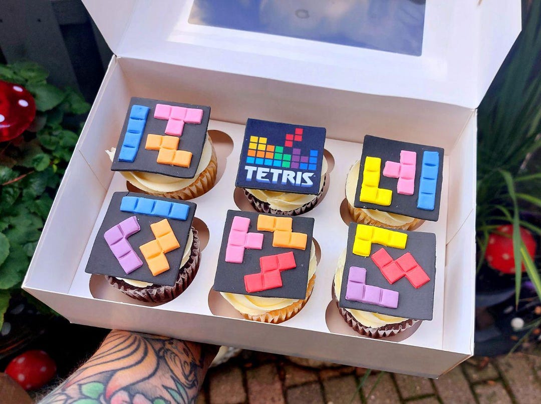 6 Tetris Inspired Cupcake Toppers, Edible Cake Decorations, Retro ...