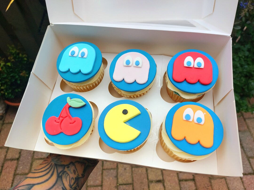 6 Edible Pacman Inspired Cupcake Toppers, Retro Pac-man Gaming Cake ...
