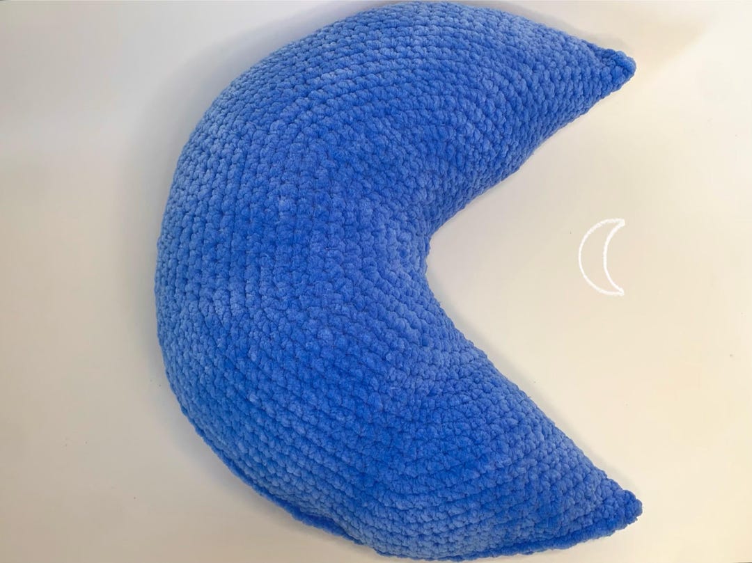 Handmade Crochet Crescent Moon Plush Pillow, Large Crochet Neck Pillow, Crochet Knit Blue Moon ...