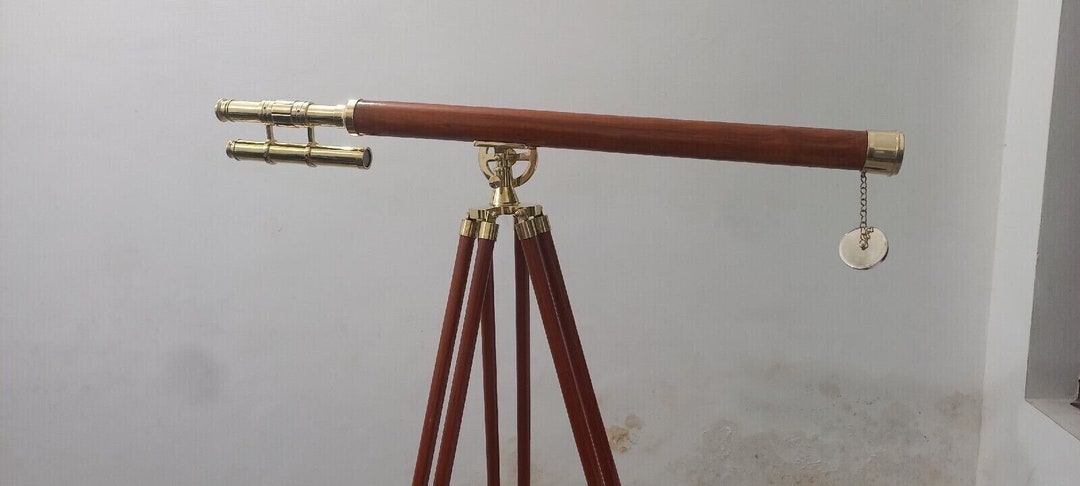 Nautical Brass Floor Standing Telescope With Wooden Tripod Stand ...