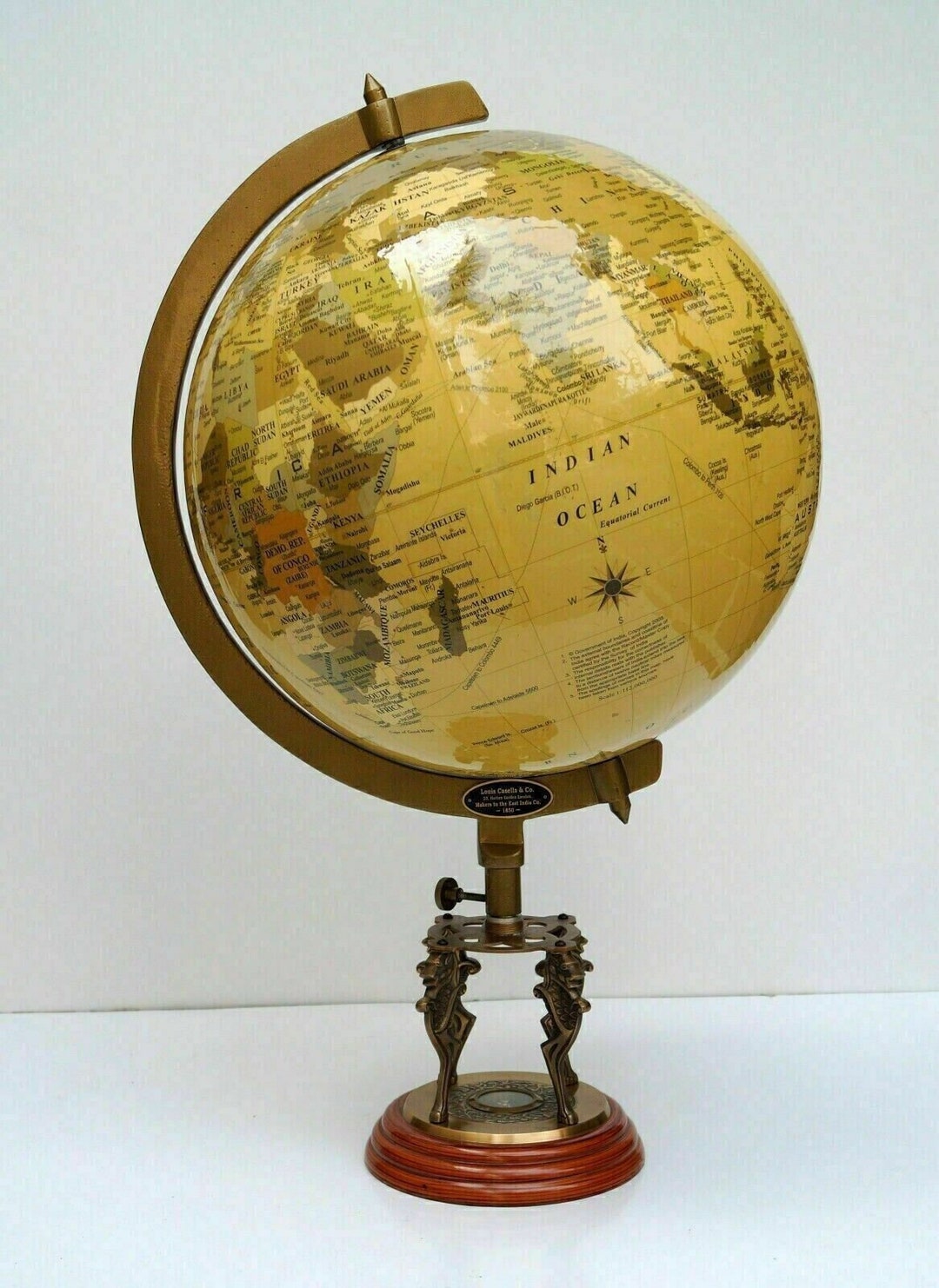 Nautical Globe World Map Earth Globes With Designer Lions Base Compass ...