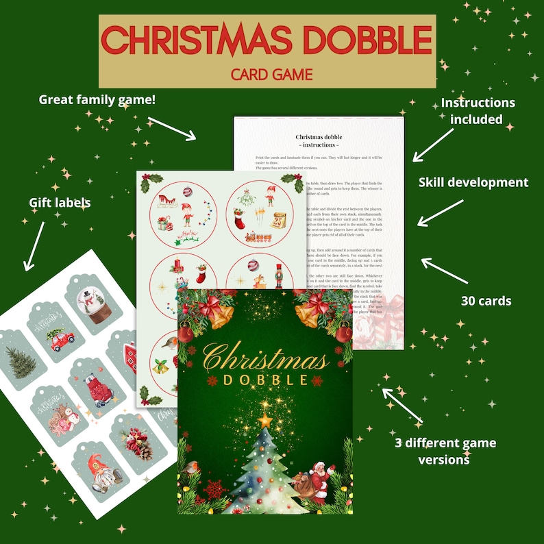 Christmas Edition Dobble Printable Game 30 Cards, 3 Holly Jolly ...